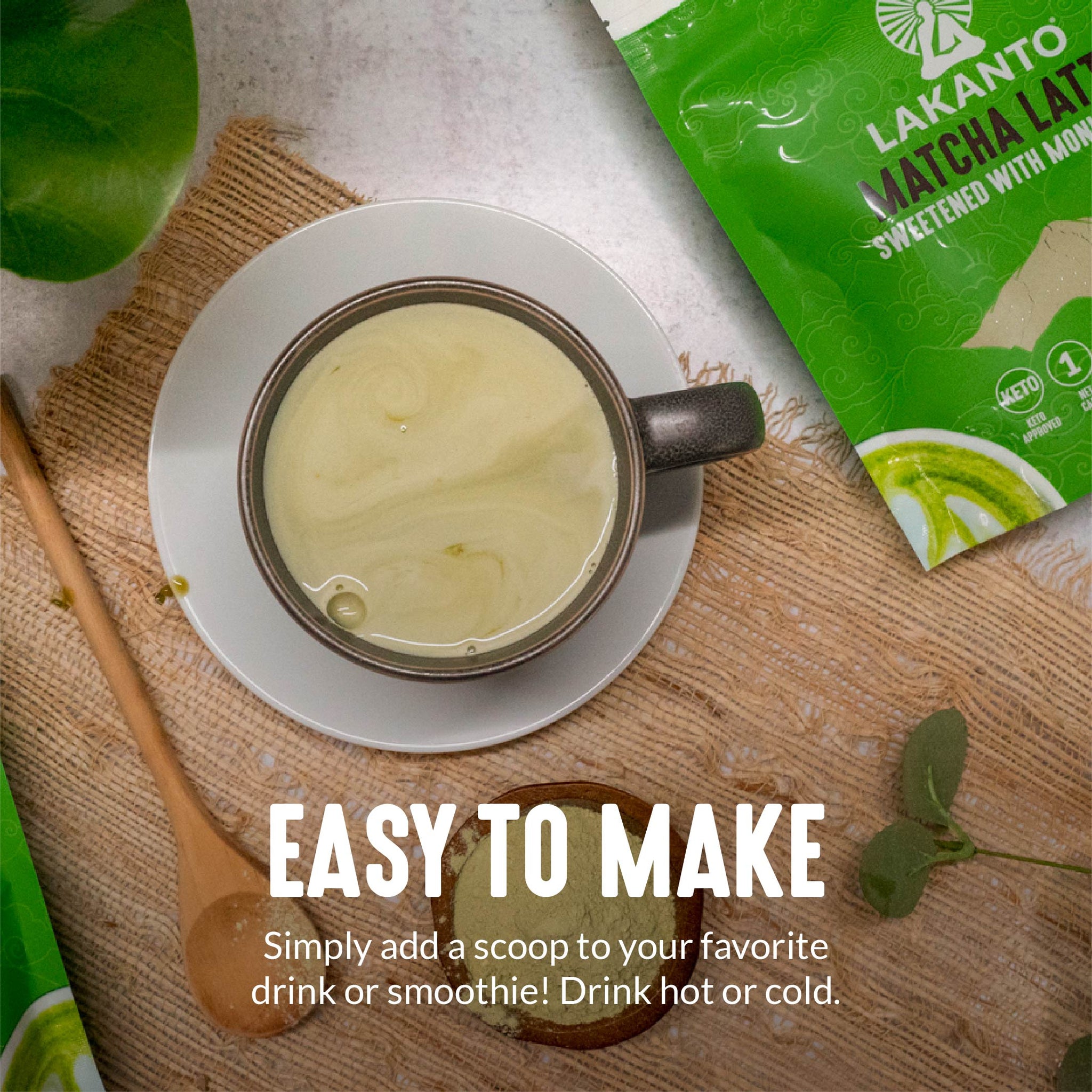Non-GMO Matcha Latte Drink Mix Sweetened with Monkfruit | Lakanto